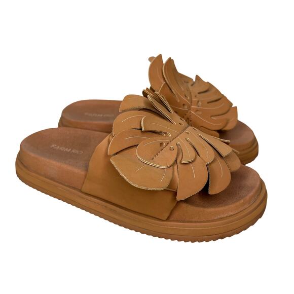 FARM Rio | Shoes | Farm Rio Camel Tan Monstera Slide Sandals Size 8 ...